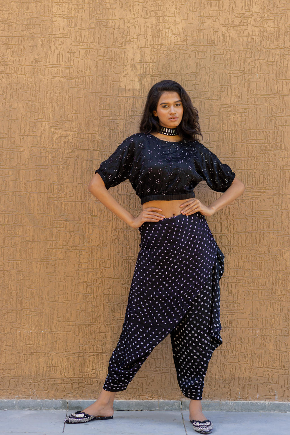 Bandhani Wrap Dhoti- Black – dyelogue